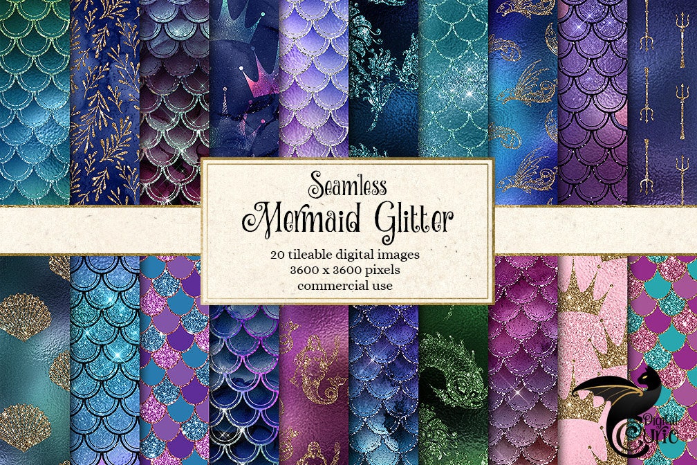 Glitter Scrapbooking Gold Mermaid Purple Mermaid Mermaid Digital Paper ...