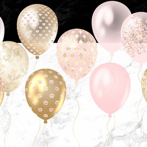 Blush Gold Balloons Clipart, Pink Glitter Confetti (PNG Digital ...