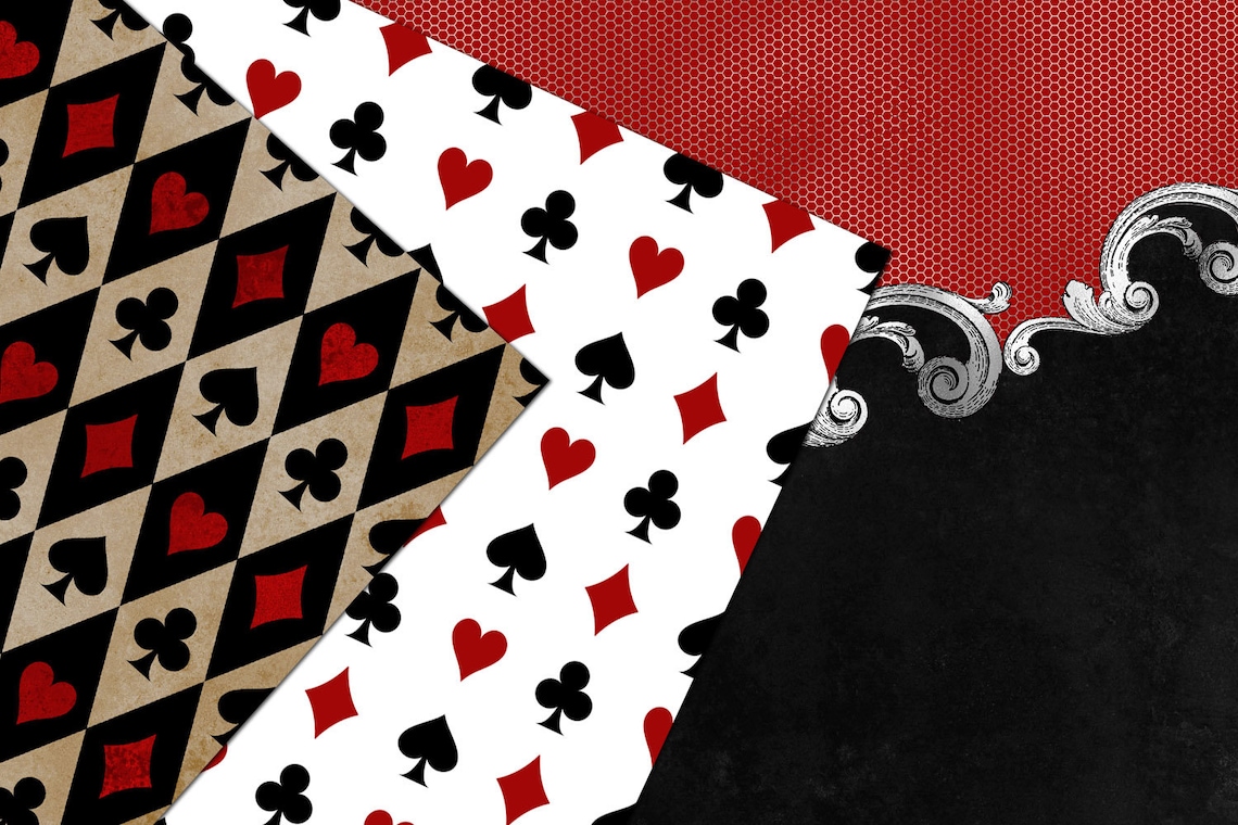 Playing Cards Digital Paper Seamless Card Patterns With | Etsy