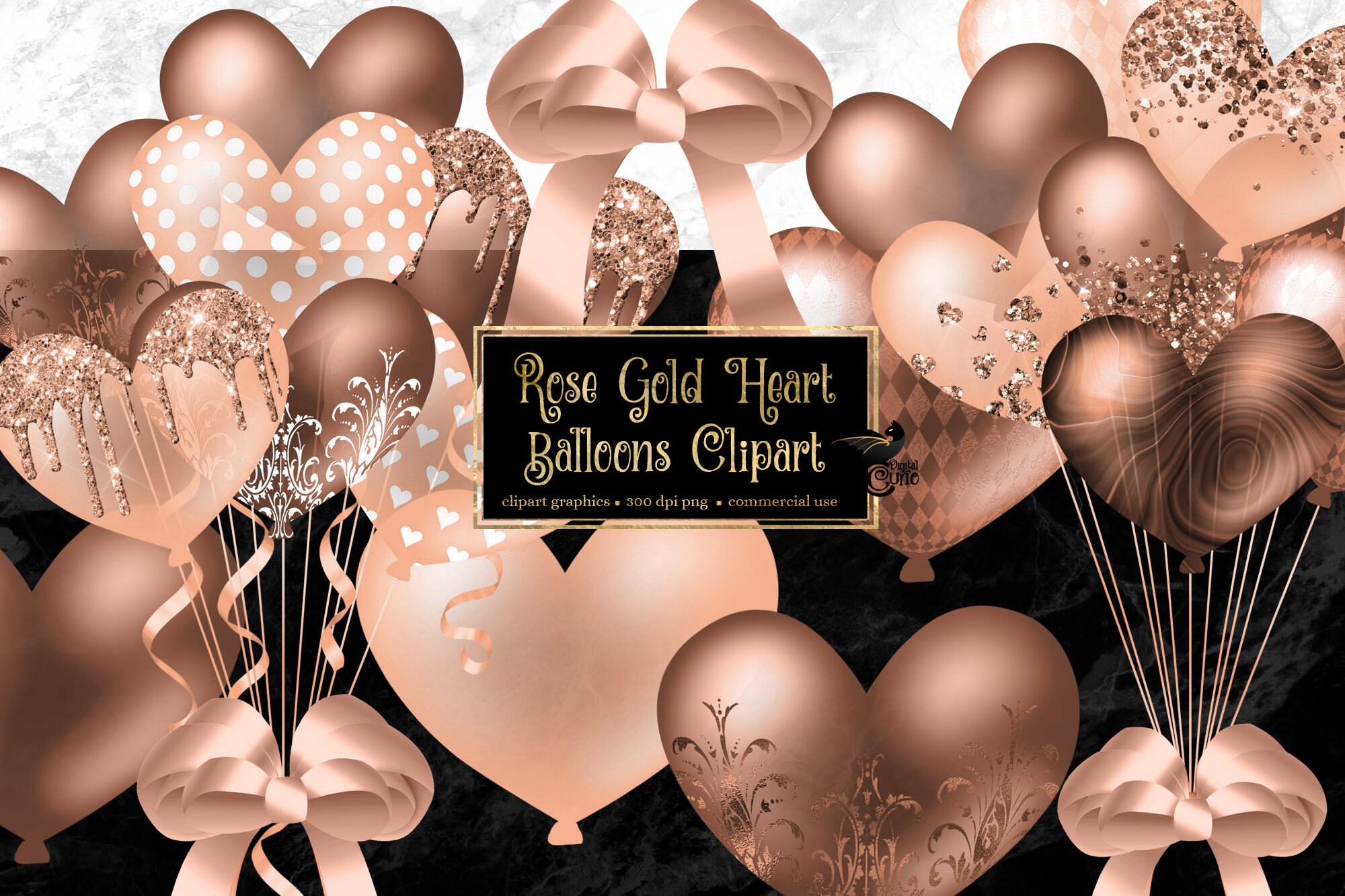Rose Gold Heart Balloons Clipart Digital Clip Art Graphics - Etsy