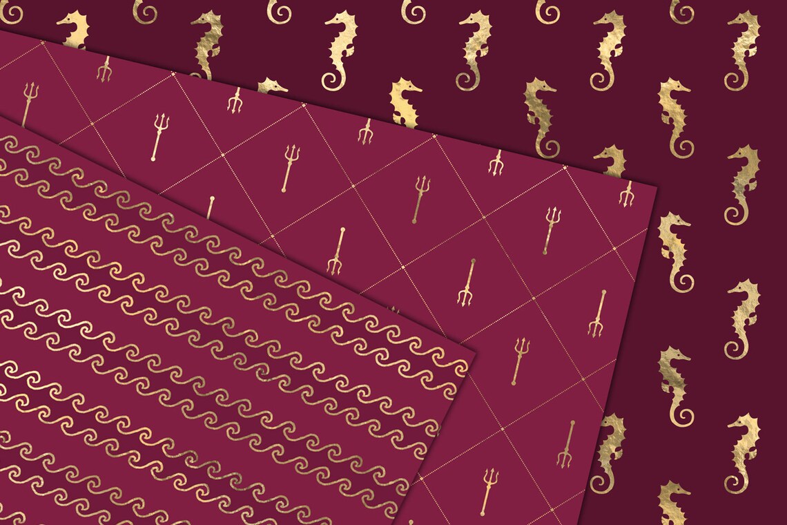 Burgundy and Gold Mermaid Digital Paper Seamless Gold Mermaid - Etsy
