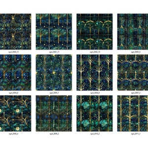 Stained Glass Celestial Trees Digital Paper, Seamless Printable Textures Printable Scrapbook ...