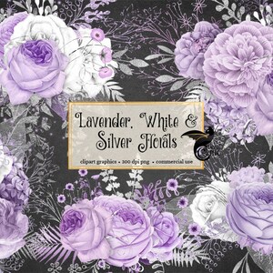 Lavender, White and Silver Floral Clip Art, Digital Download Painted ...