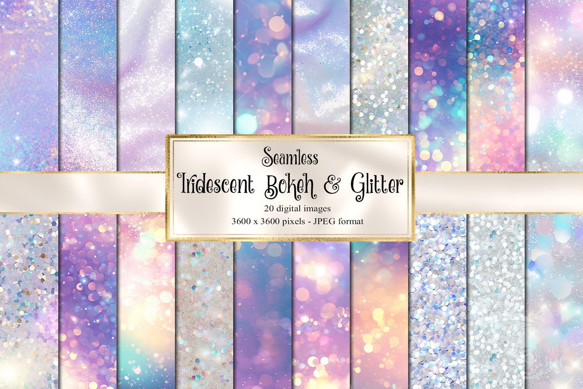 Iridescent Bokeh and Glitter Digital Paper, Rainbow Sparkle Backgrounds ...