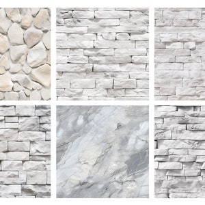 White Stone Textures Digital Paper, Seamless Rustic Brick Wall Digital ...