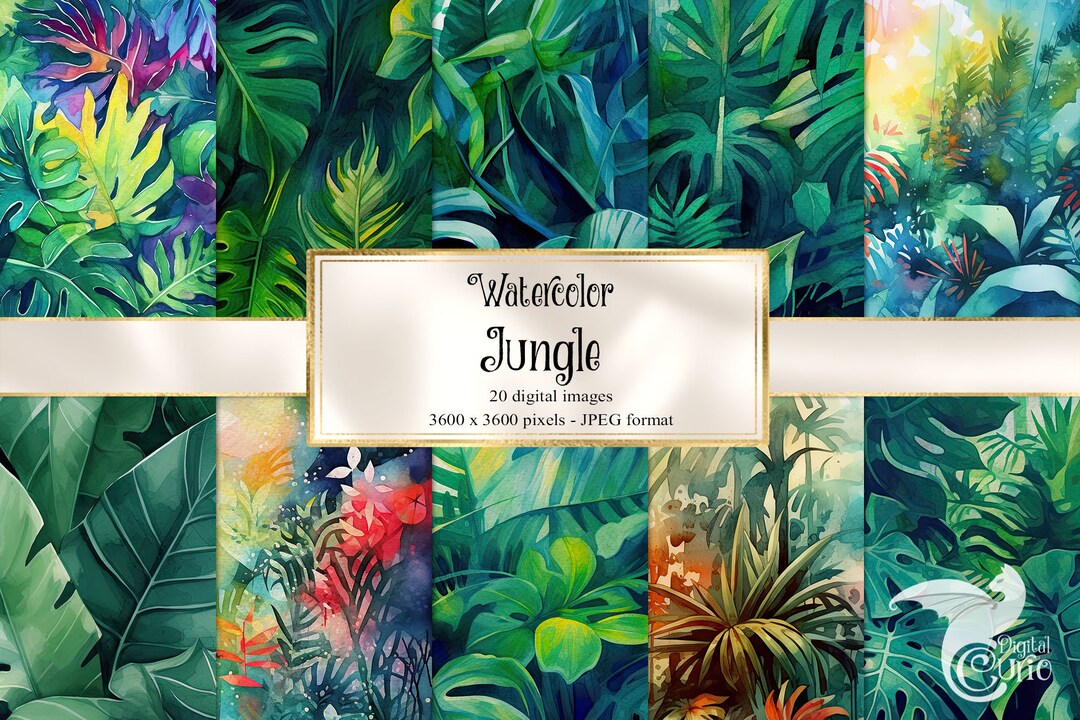 Watercolor Jungle Digital Paper - Abstract Tropical Watercolor ...