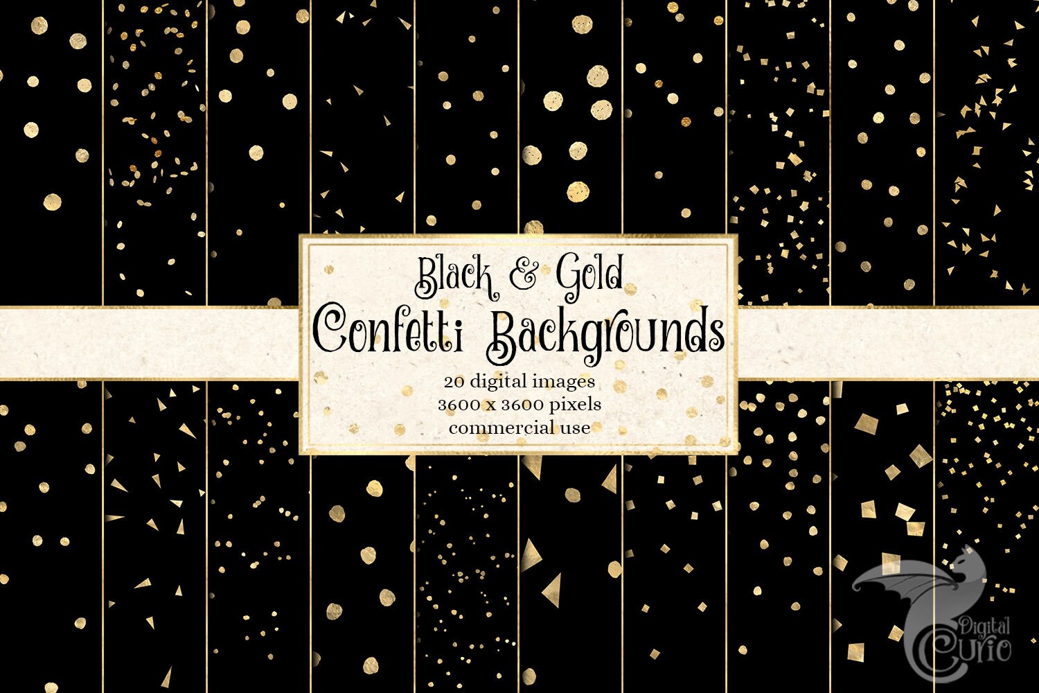 Black and Gold Confetti Digital Paper Confetti Gold Foil - Etsy
