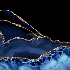Navy and Gold Agate Watercolor Textures, Printable Digital Scrapbook ...