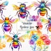Watercolor Rainbow Bees Clipart - Cute Honeybees With Rainbow Colors ...
