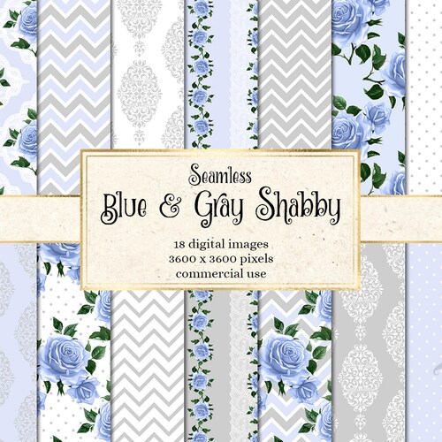 Royal Blue and Silver Floral Digital Paper Seamless Blue Rose - Etsy