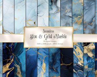 Blue and Gold Marble Digital Paper, Marble Textures, Printable ...