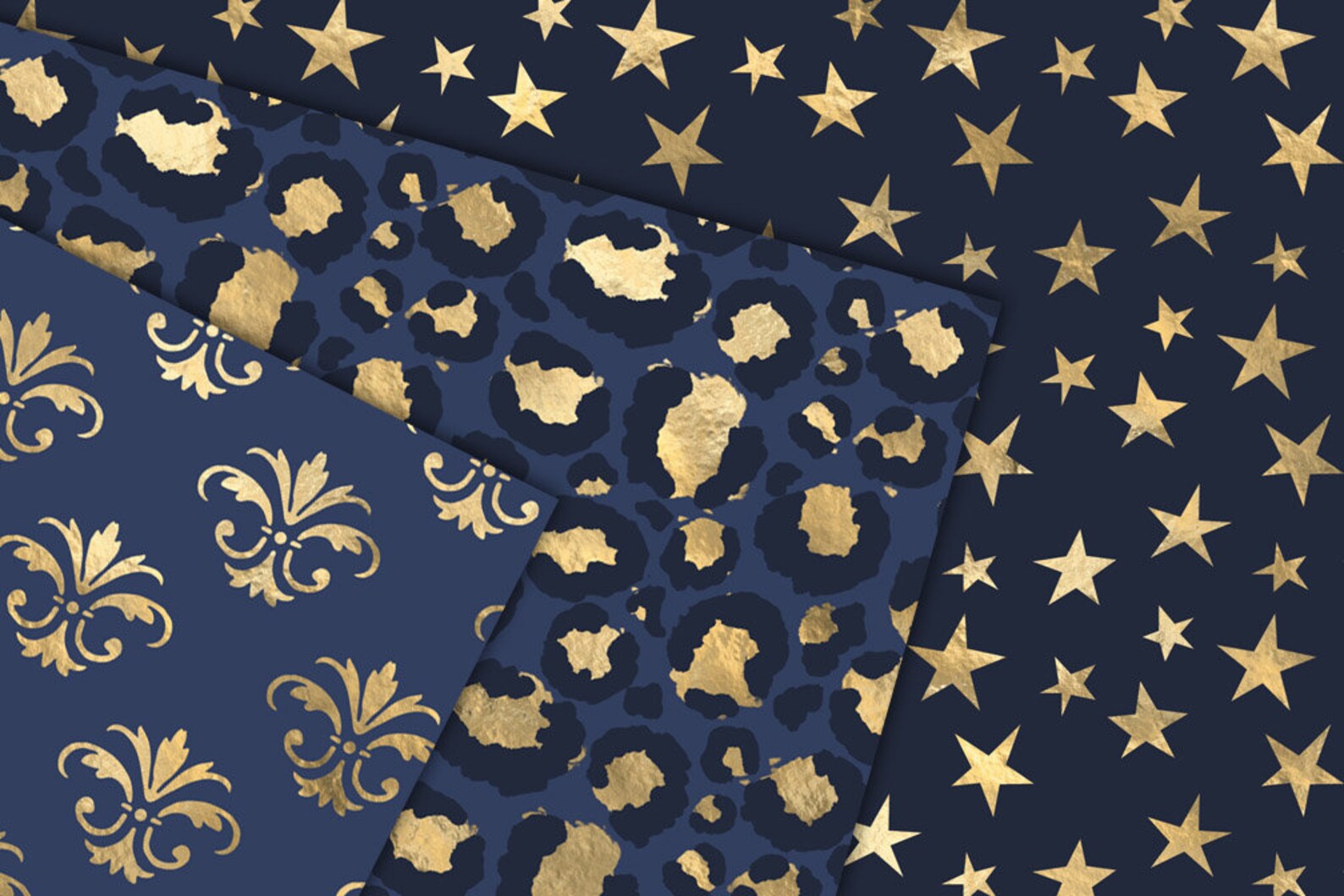 Navy and Gold Digital Paper Seamless Gold Foil Backgrounds - Etsy