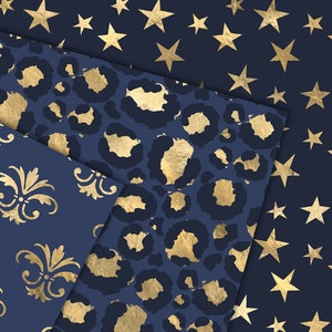 Navy and Gold Digital Paper, Seamless Gold Foil Backgrounds, Gold ...