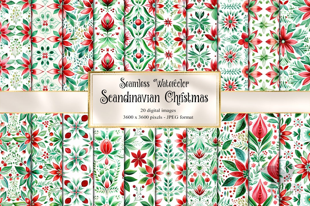 Watercolor Scandinavian Christmas Digital Paper, Seamless Printable ...