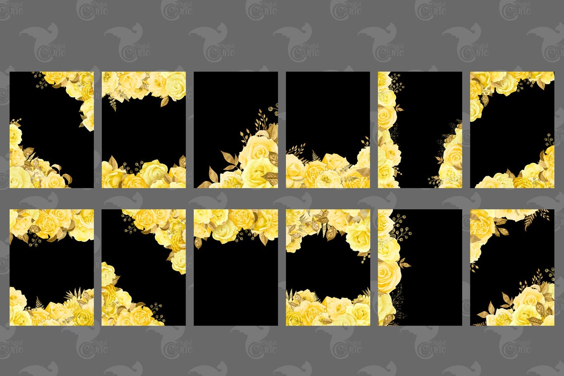 5x7 Yellow and Gold Floral Overlays for Invitations Planners - Etsy