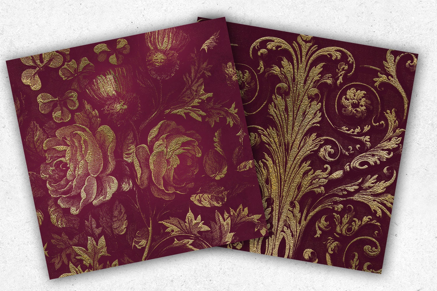 Burgundy Gold Digital Paper, Baroque Ornate Backgrounds (digital ...
