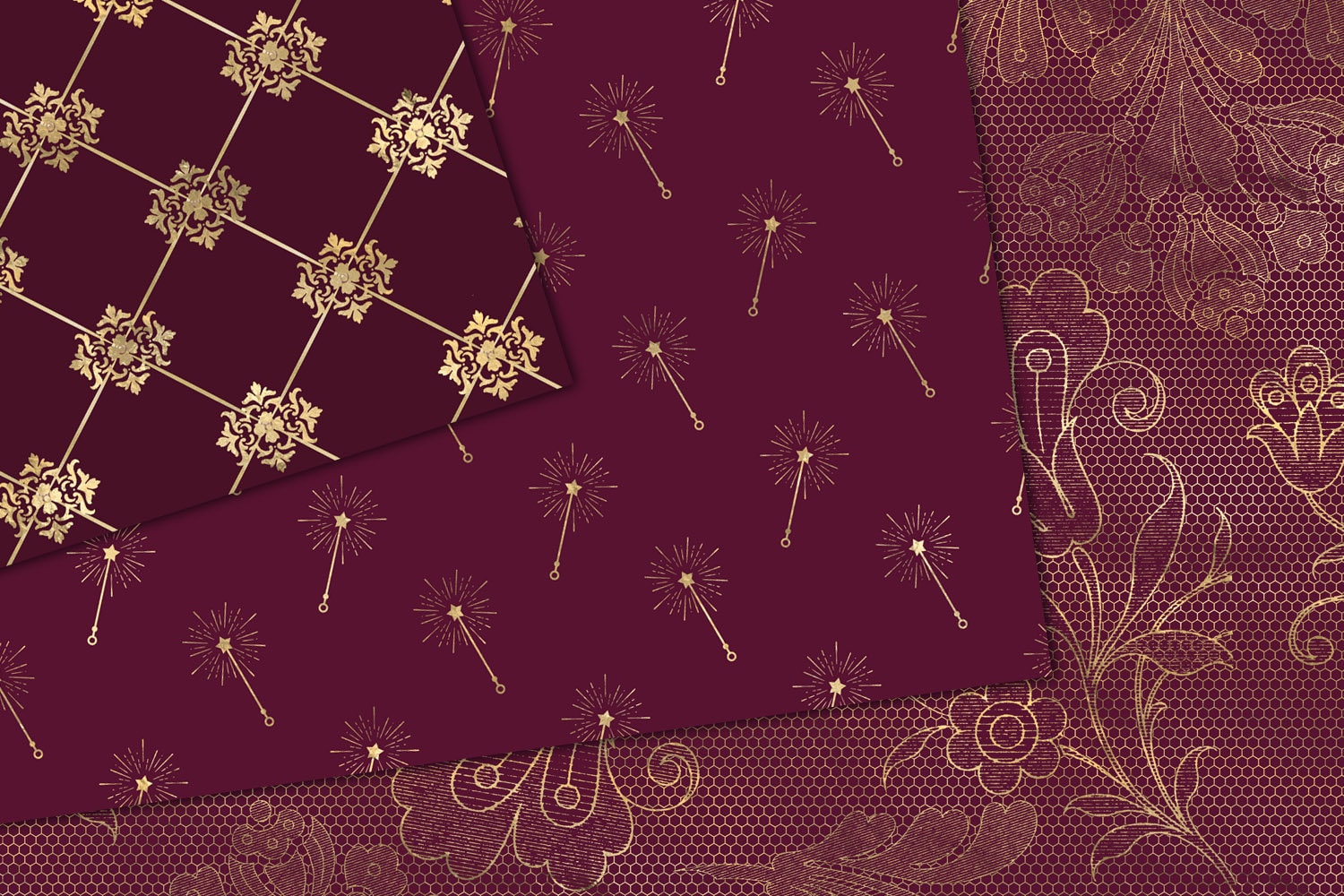 Burgundy and Gold Fairy Digital Paper Seamless Textures With - Etsy