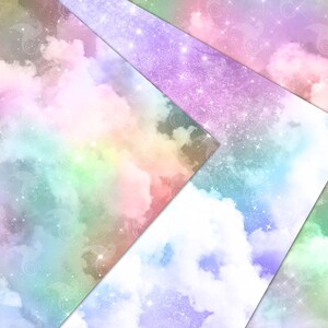 Rainbow Cloudy Skies Digital Paper - Stars and Clouds Galaxy Background ...