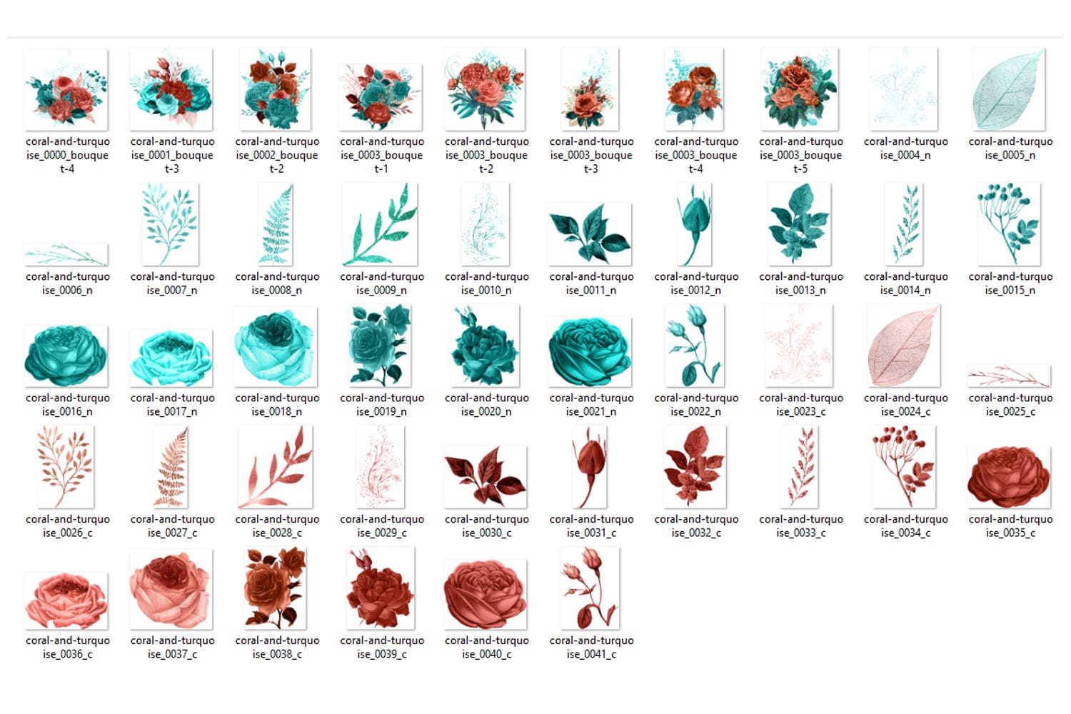 Turquoise and Coral Floral Clip Art Digital Instant Download - Etsy