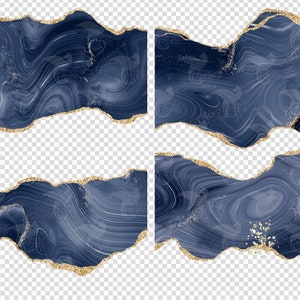 Navy Blue and Gold Agate Borders, Seamless Digital Geode PNG Overlays ...