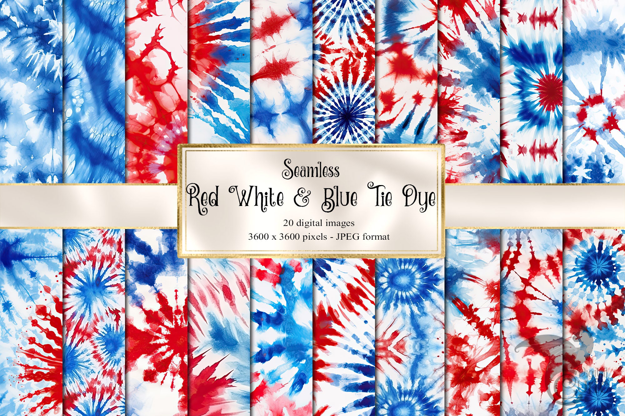 Red White and Blue Tie Dye Digital Paper, Seamless Textures (digital ...