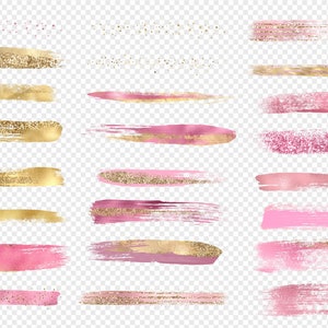 Pink and Gold Brush Strokes Clipart, Glitter Foil (digital PNG) - Etsy