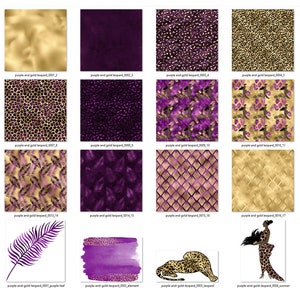 Purple and Gold Leopard Digital Paper, Seamless Leopard Spot Patterns ...