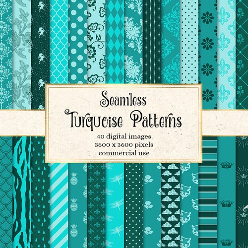 Turquoise Digital Paper 40 Teal Aqua Patterns in Seamless - Etsy