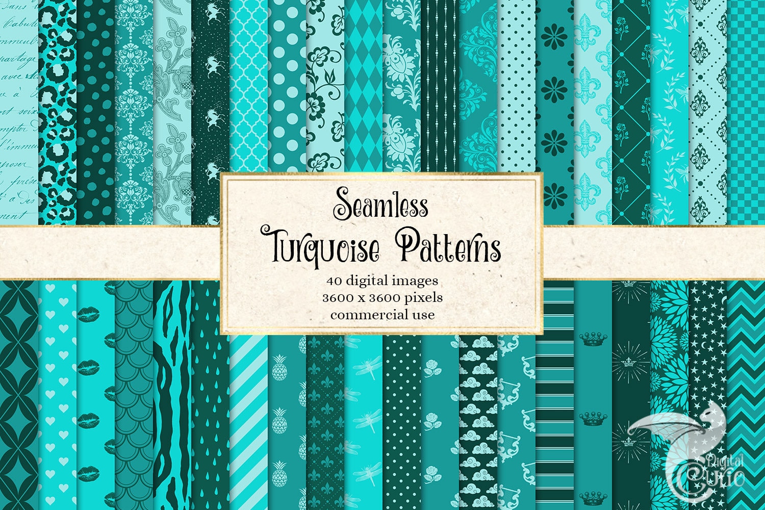 Turquoise Digital Paper 40 teal aqua patterns in seamless | Etsy