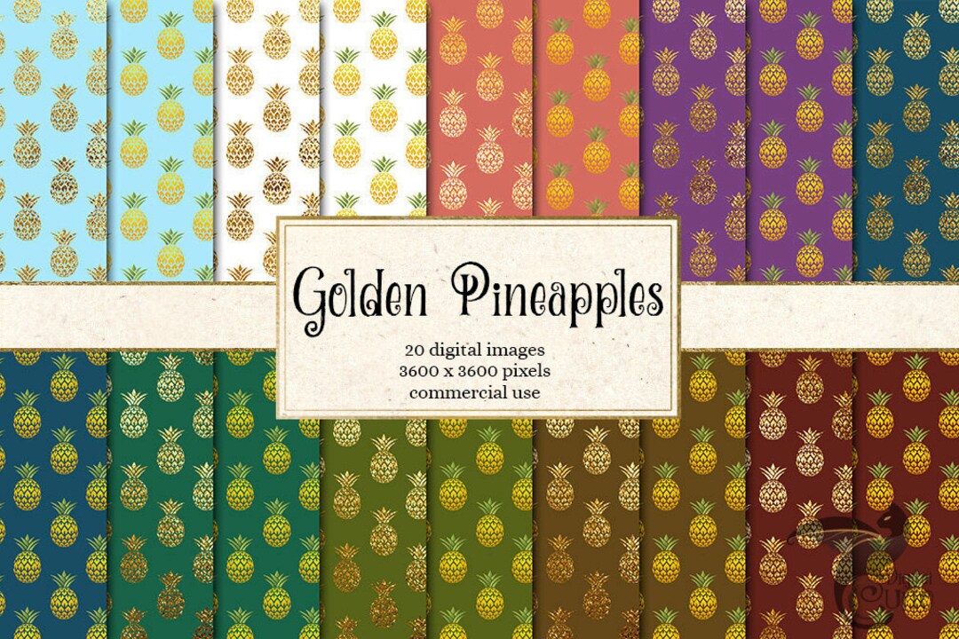 Gold Pineapple Digital Paper – Tropical Scrapbook Patterns (digital ...