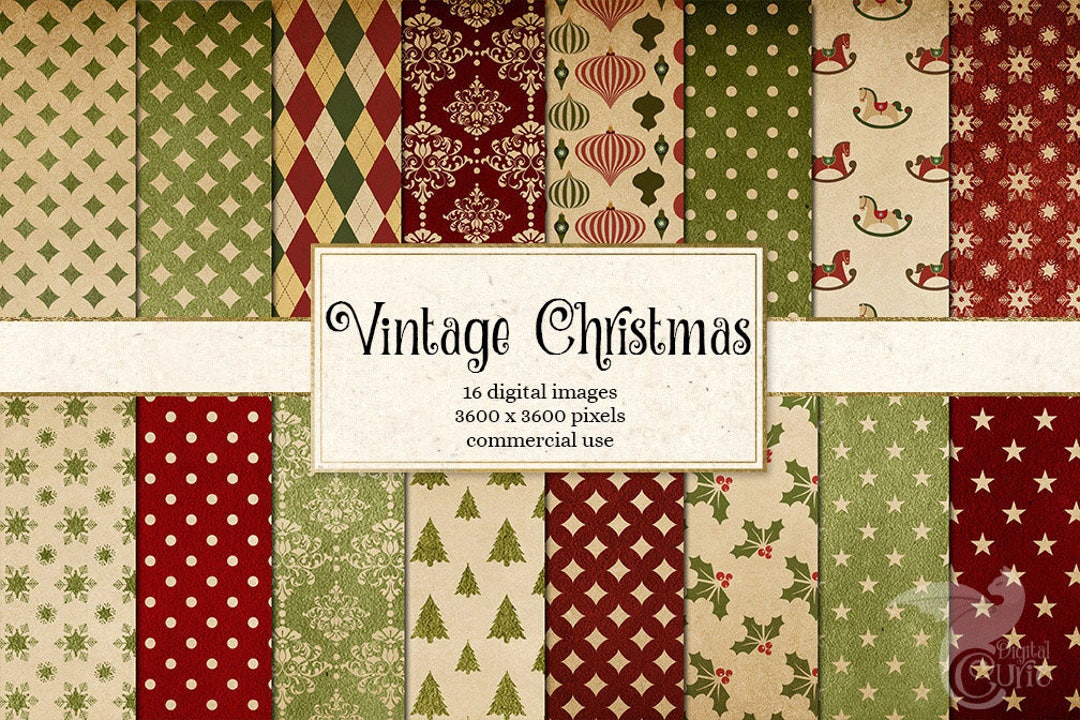 Vintage Christmas Digital Paper - 16 Pack Premium Digital Paper ...