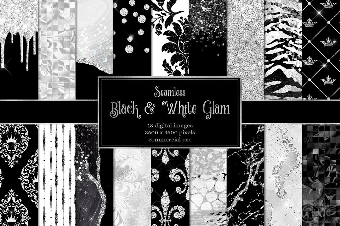 Black and White Glam Digital Paper, Seamless Foil Glitter Glam ...