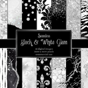 Black and White Glam Digital Paper, Seamless Foil Glitter Glam ...