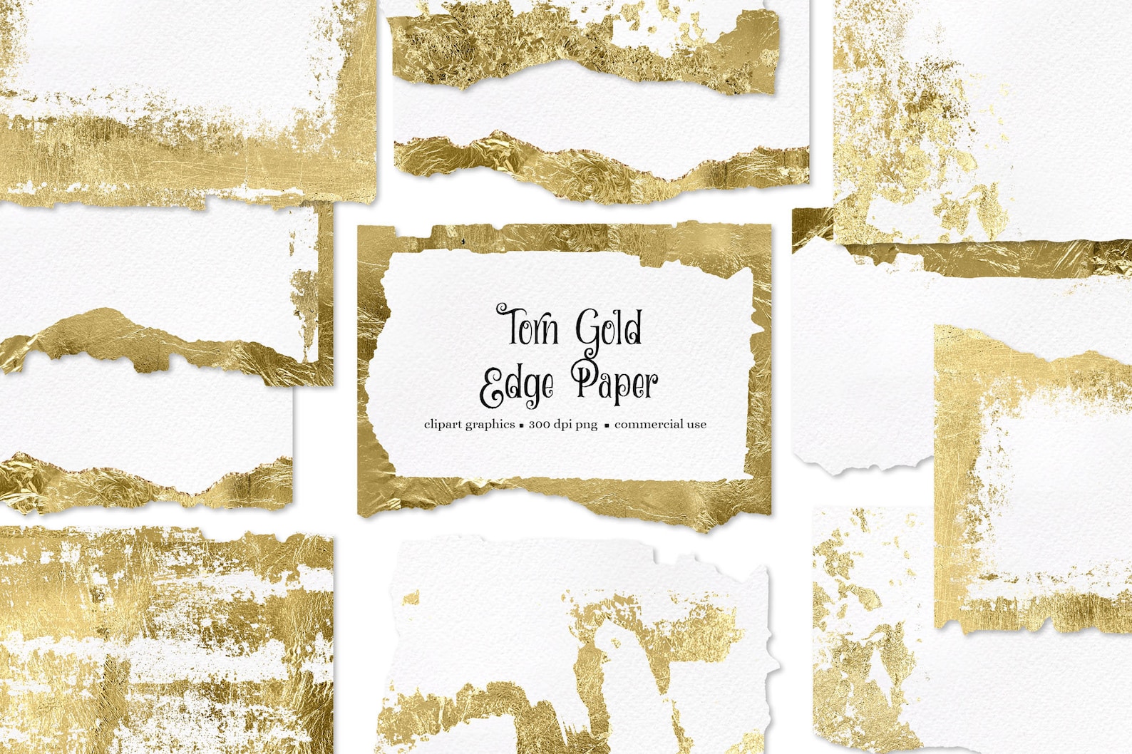 Torn Gold Edge Paper Clipart Foil Metallic Luxury Edge - Etsy