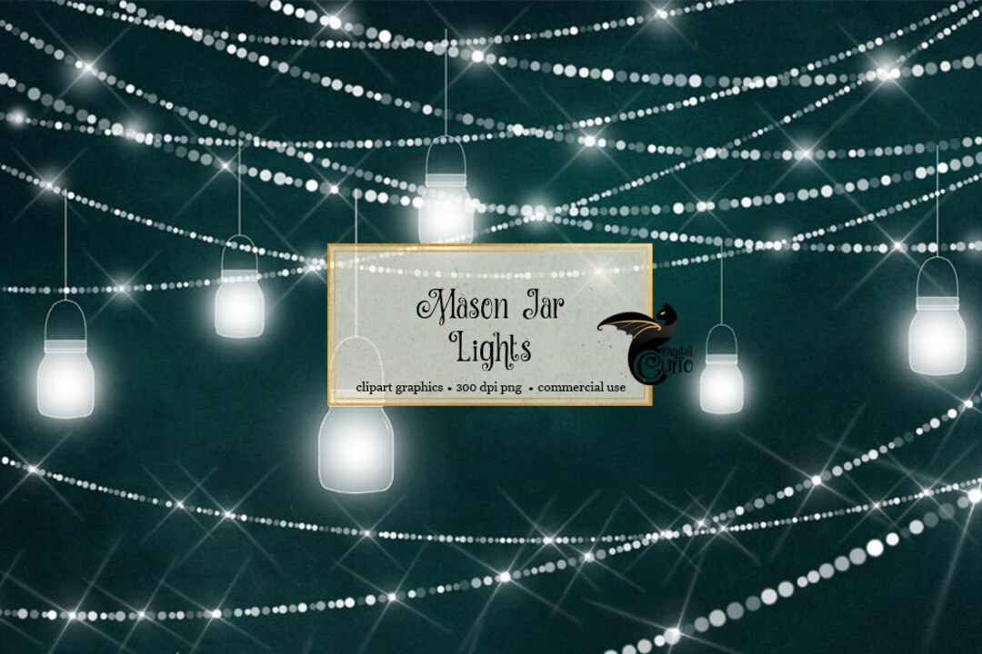 Mason Jar Lights Clipart, Wedding Fairy Lights Graphics (digital ...
