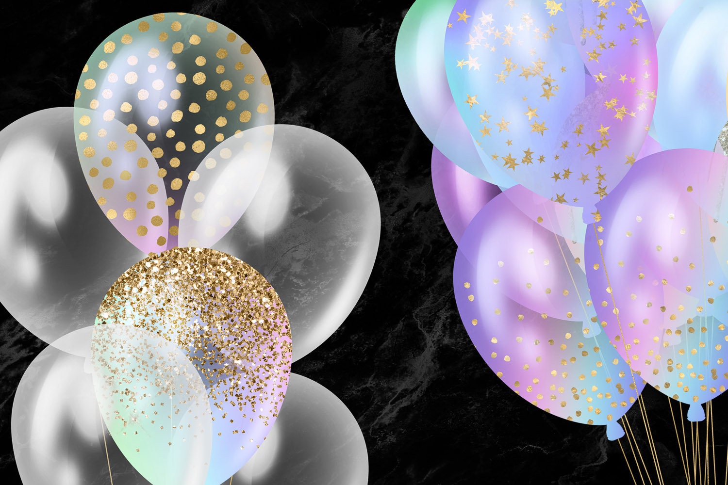 Rainbow Balloons Clipart – Iridescent Pastel Party Graphics (digital ...