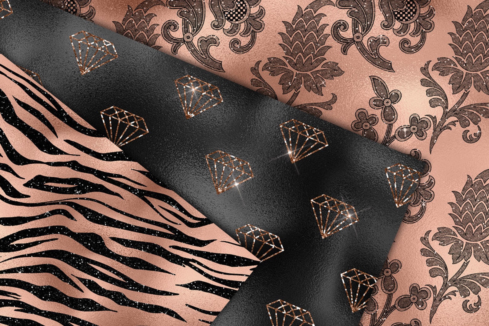 Black and Rose Gold Glam Digital Paper Seamless Rose Gold and | Etsy