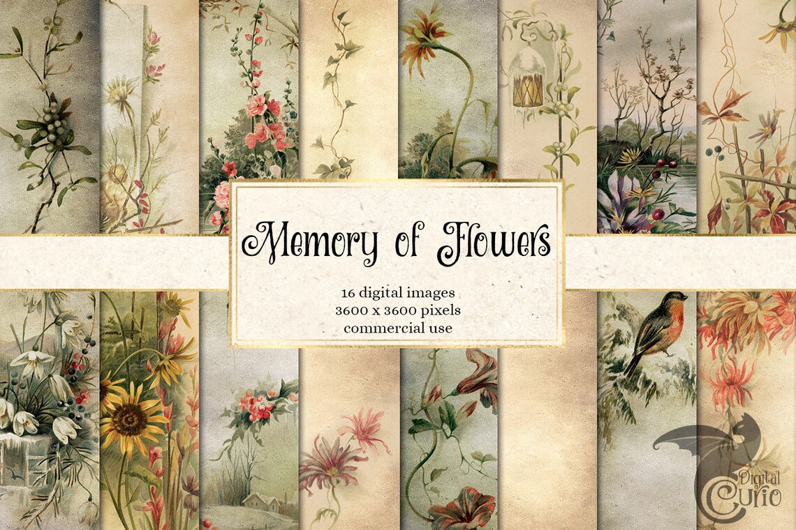 Memory of Flowers Digital Paper Vintage Floral Printable - Etsy