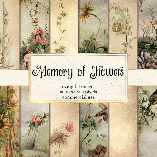Memory of Flowers Digital Paper Vintage Floral Printable - Etsy