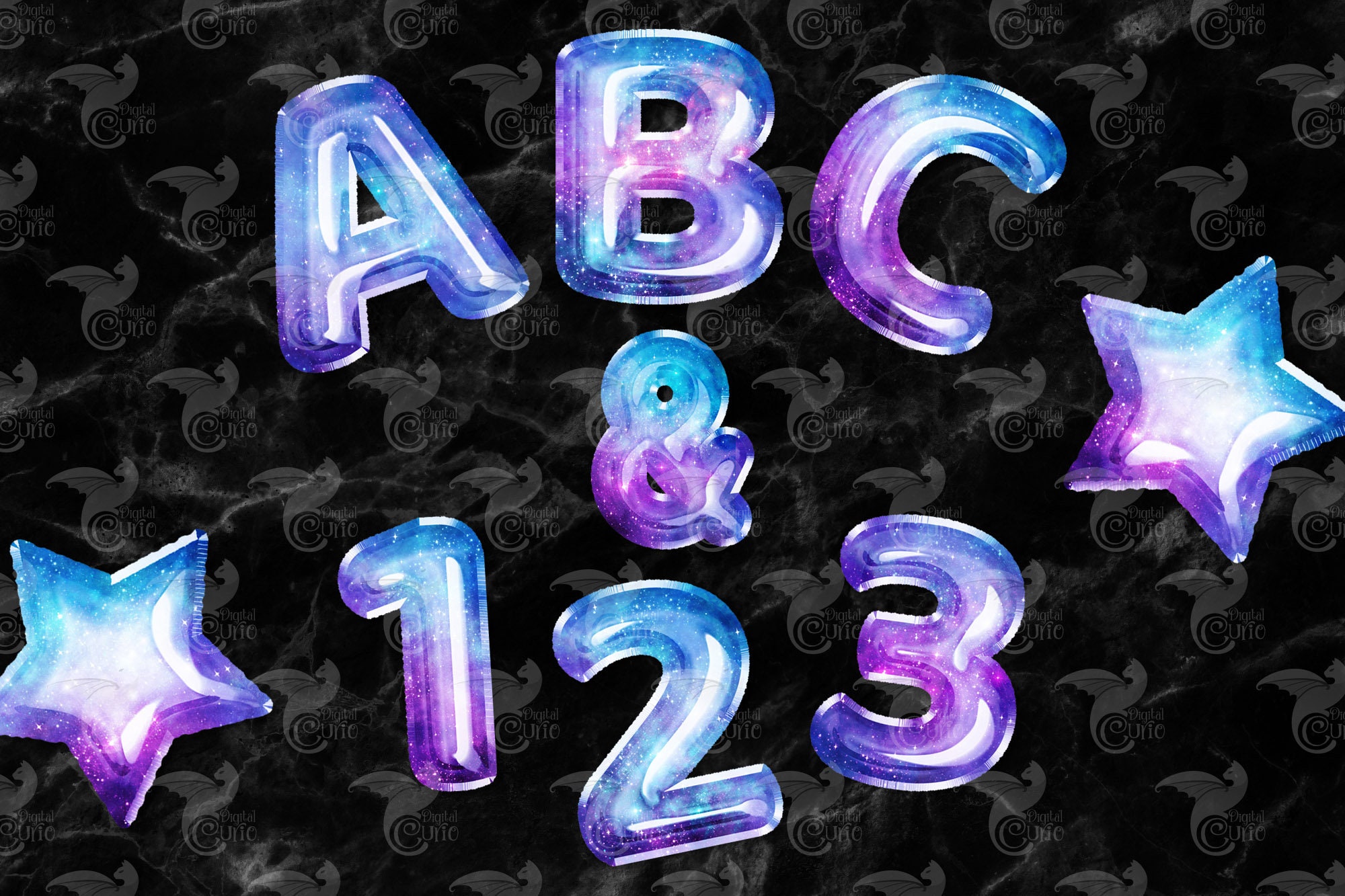 Galaxy Foil Balloon Alphabet Clip Art Iridescent Digital - Etsy