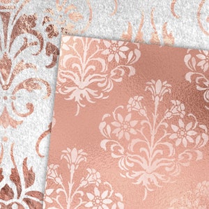 Rose Gold Distressed Damask Digital Paper, Rustic Vintage Texture ...