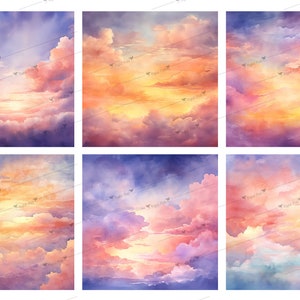 Watercolor Sunset Digital Paper, Printable Scrapbook Paper Instant ...