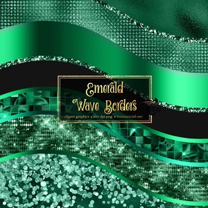 Emerald Green Wave Borders Clipart – Glitter Foil Seamless PNG ...