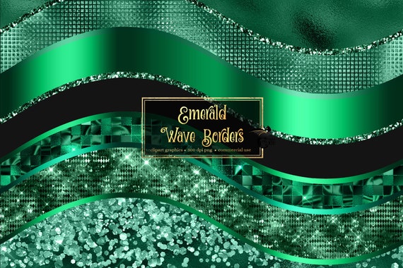 Emerald Wave Borders Clipart Seamless Glitter and Foil - Etsy