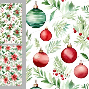 Watercolor Christmas Paper, Seamless Holiday Patterns (digital Download ...