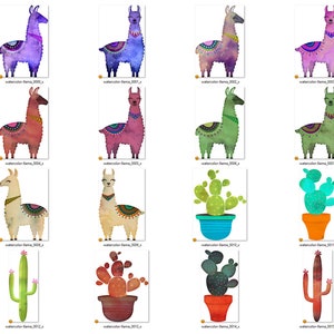 Watercolor Llama Clipart Cute Llama and Alpaca Clipart With Cactus ...