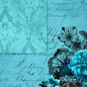 Vintage Turquoise Digital Paper, Aqua Teal Textures, Printable Paper ...