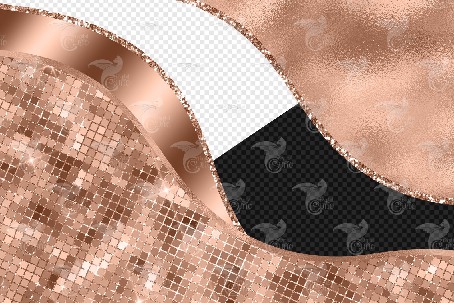 Rose Gold Glam Wave Borders Clipart Seamless Glitter and | Etsy