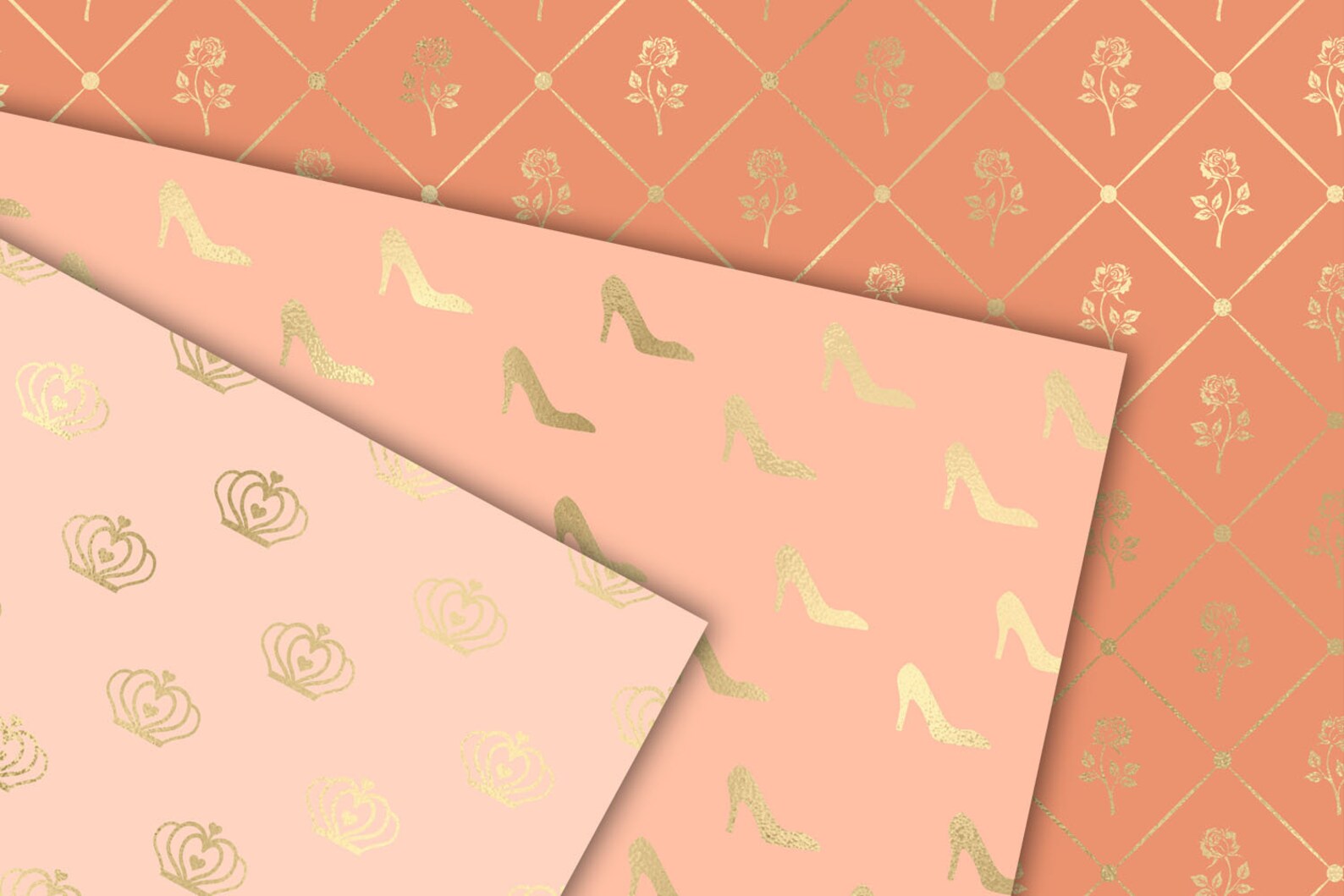 Peach and Gold Princess Digital Paper, Seamless Scrapbook Patterns ...