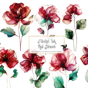 Alcohol Ink Red Flowers Clip Art - Digital Alcohol Ink Flowers in Png ...